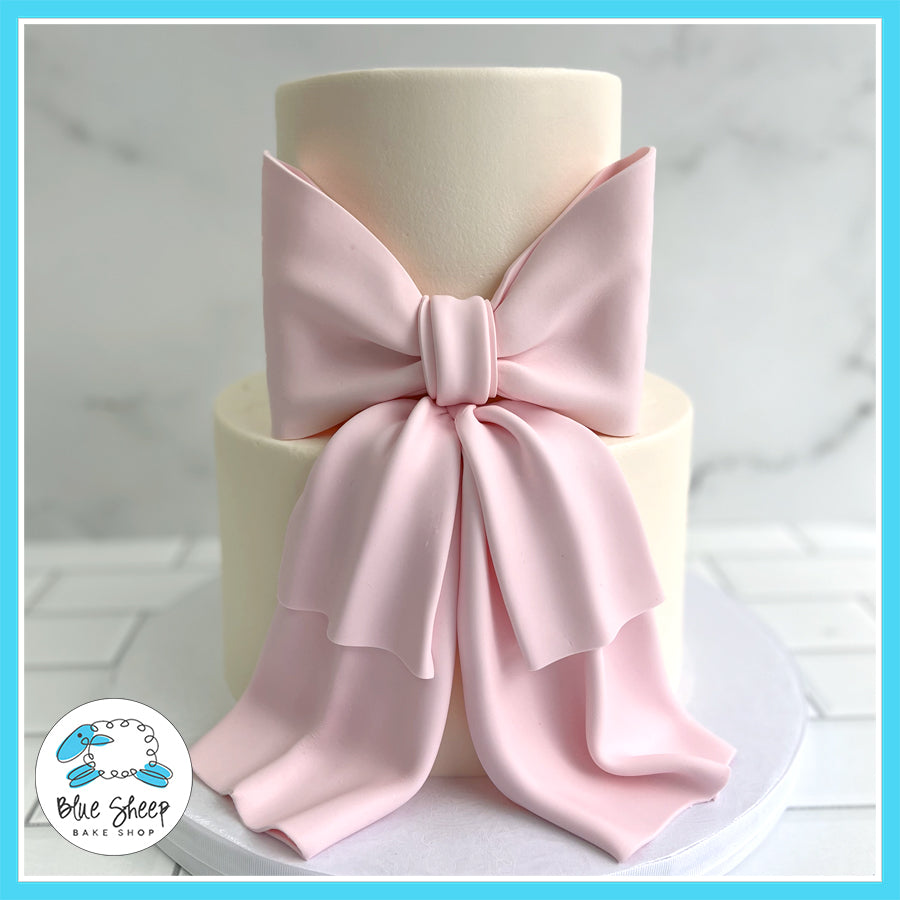 Elegant Pink Bow Baby Shower Cake – Blue Sheep Bake Shop