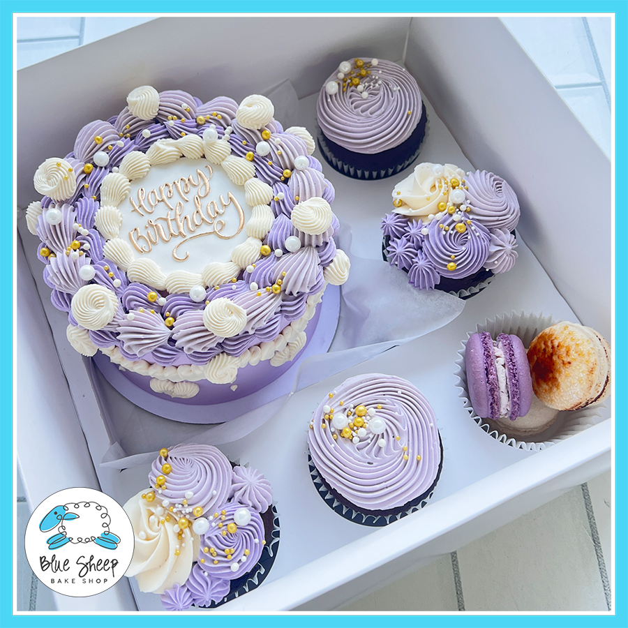 Purple Princess Bento Cake Gift Box – Mini Cake, Cupcakes & Macarons ...