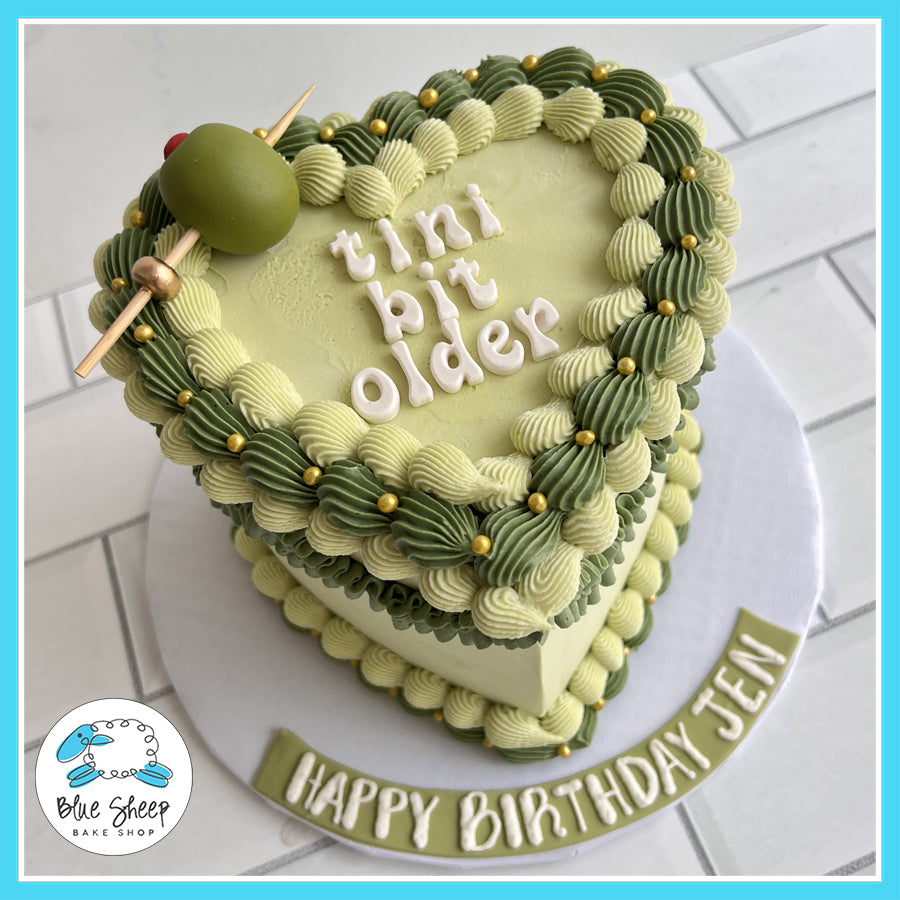 A Tini Bit Older Heart Birthday Cake - Olive | Blue Sheep Bake Shop in ...