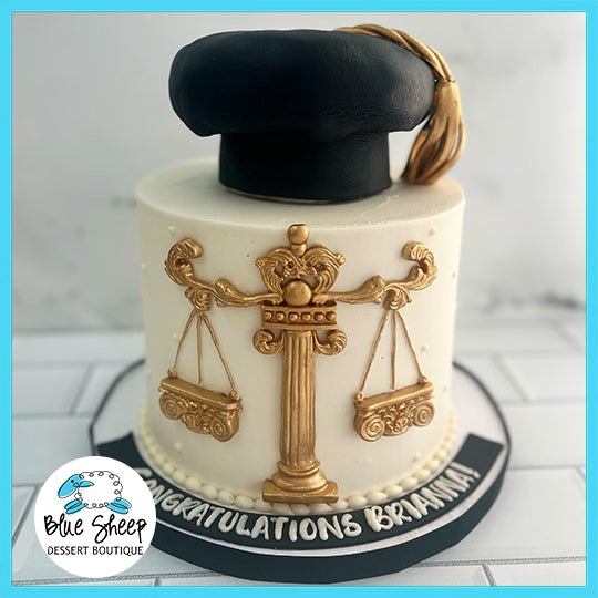 Scales of Justice Graduation Cake – Blue Sheep Bake Shop