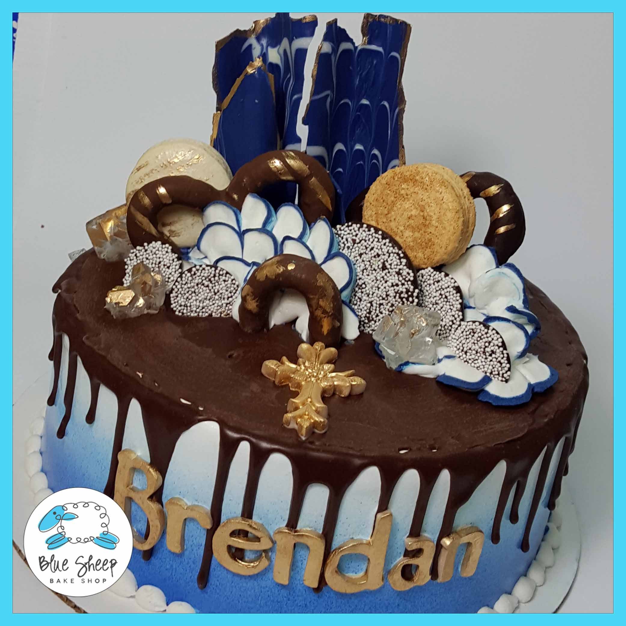 Royal Blue And Gold Cake Navy Blue Cake With Spheres & Topper