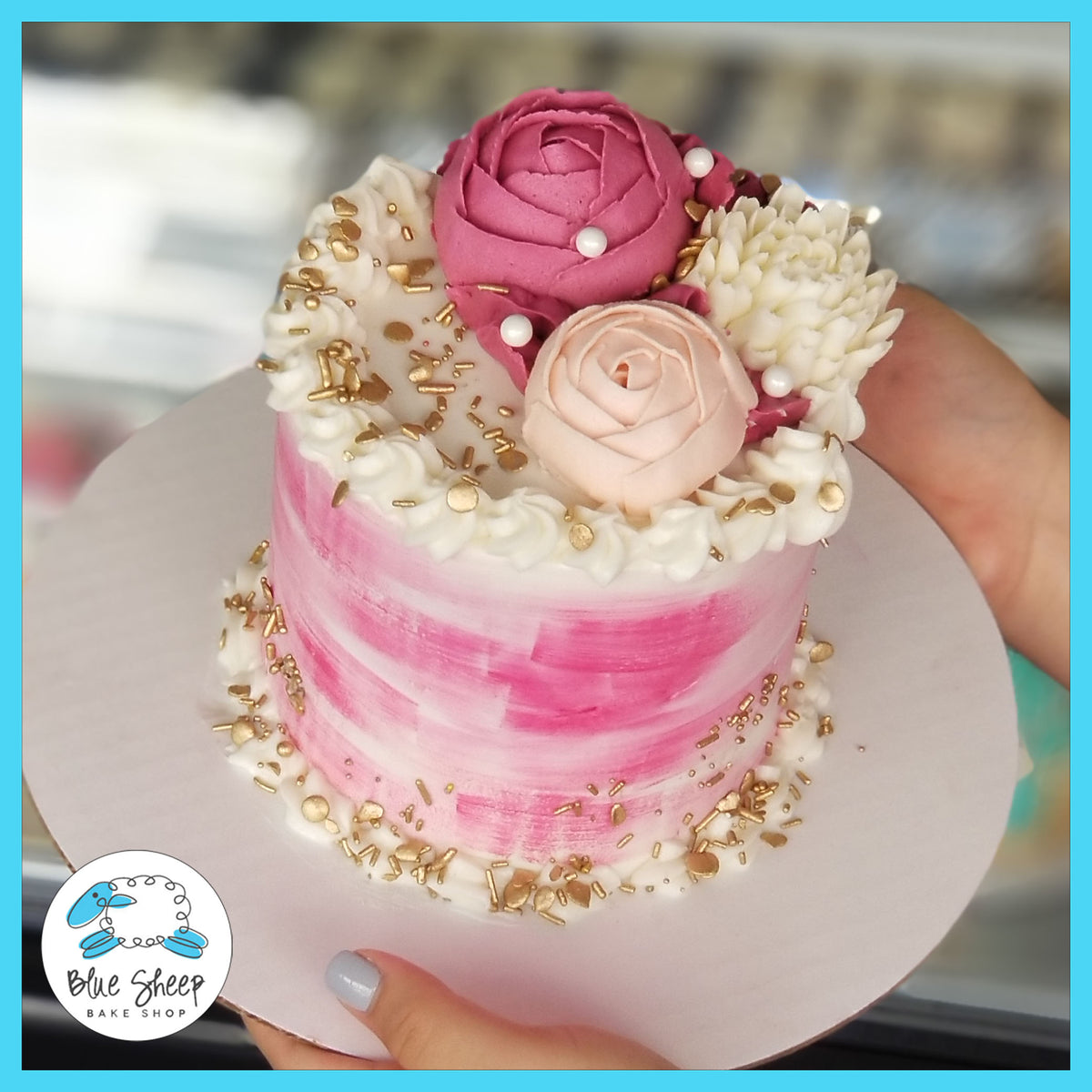 Pink Watercolor Cake with Buttercream Flowers – Blue Sheep Bake Shop
