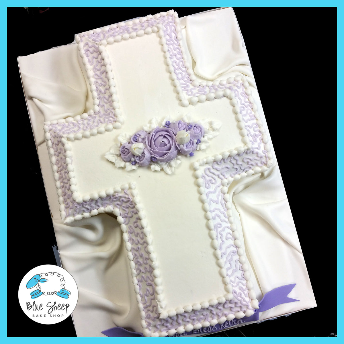 Lavender Rose Cross Christening Cake NJ – Blue Sheep Bake Shop