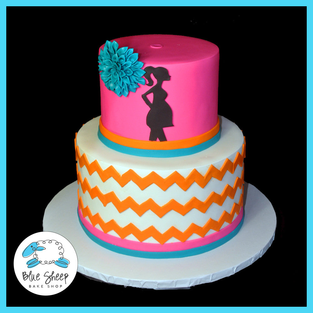 Pink and Orange Chevron Baby Shower Cake – Blue Sheep Bake Shop