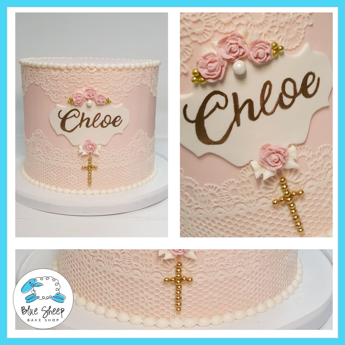 Chloe's Buttercream Lace Communion Cake – Blue Sheep Bake Shop