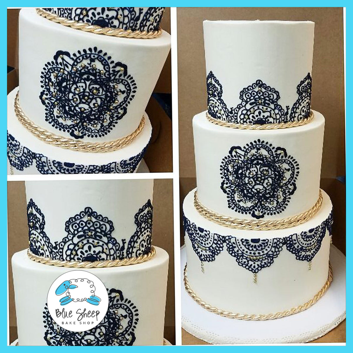 Navy and White Henna Wedding Cake – Blue Sheep Bake Shop