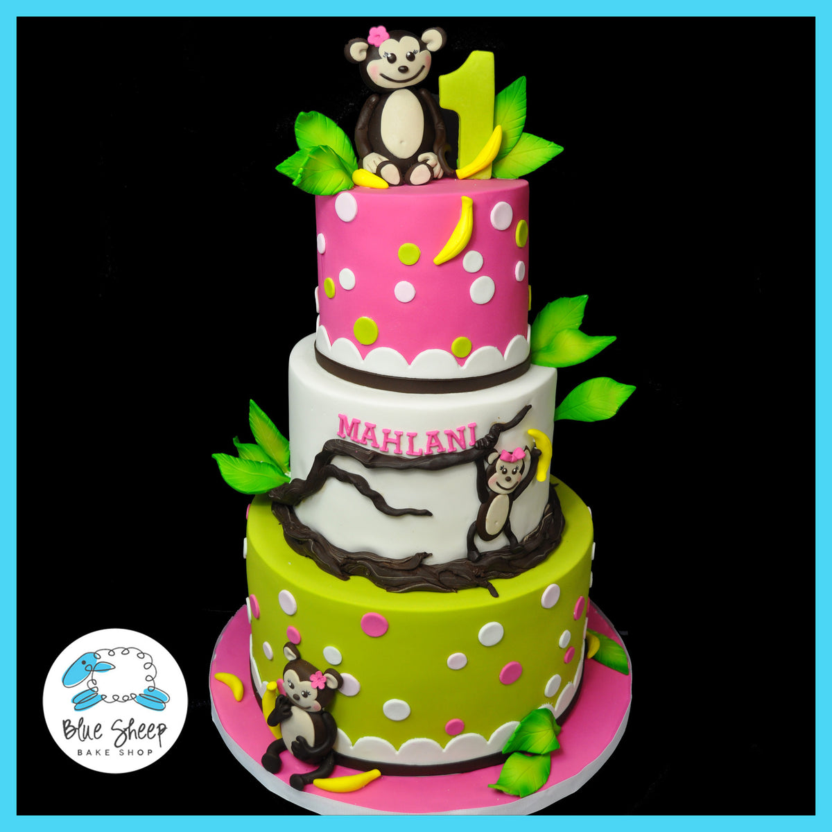 Mahlani's Jungle Monkey 1st Birthday Cake – Blue Sheep Bake Shop