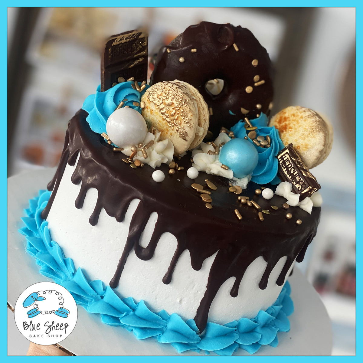Chocolate, Blue, & Gold Ice Cream Cake (Drip Cake) – Blue Sheep Bake Shop