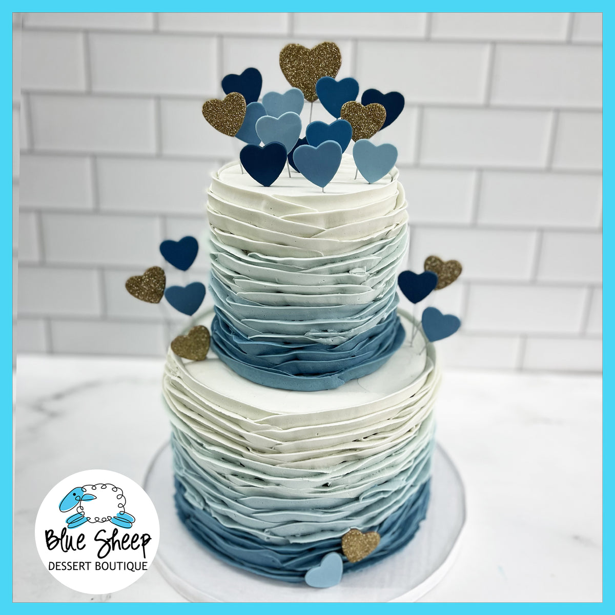 Hearts & Ribbons Baby Shower Cake – Blue Sheep Bake Shop