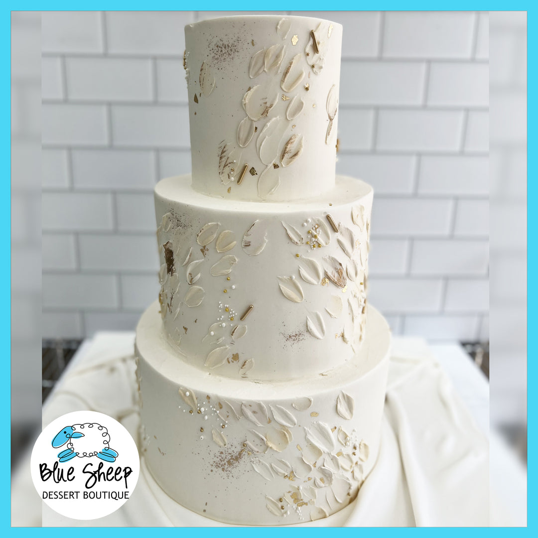 Ivory & Gold Textures Wedding Cake – Blue Sheep Bake Shop