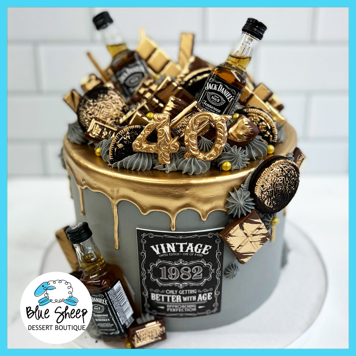 Vintage Jack Daniels Whisky 40th Birthday Cake – Blue Sheep Bake Shop